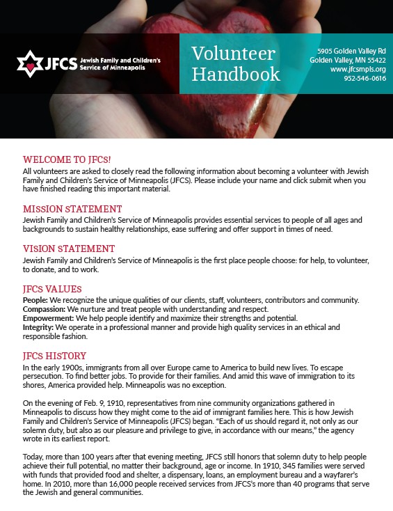 Volunteer Handbook & Acknowledgement Form - Jewish Family and Children ...
